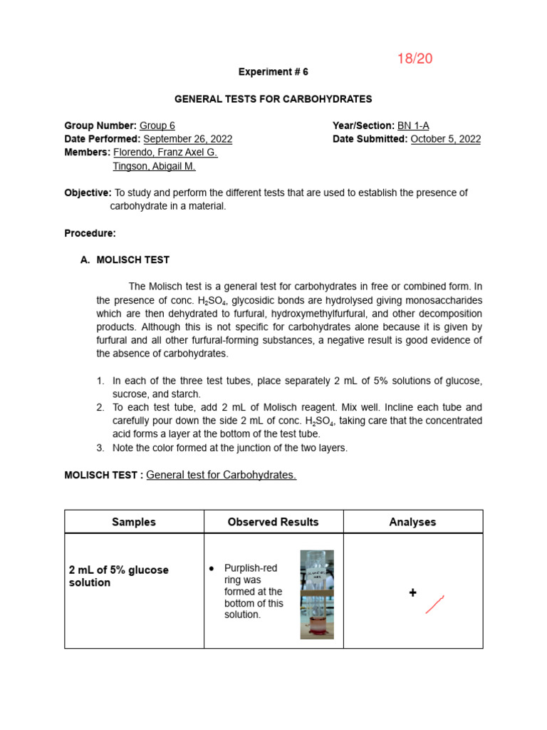 Group 6 Ex#6 | PDF | Glucose | Carbohydrates
