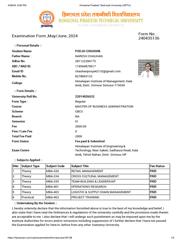 Himachal Pradesh Technical University (HPTU) | PDF | Business