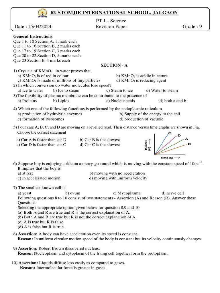 PT 1 - Grade 9 Science Revision Paper | PDF | Cell Membrane | Cell Wall