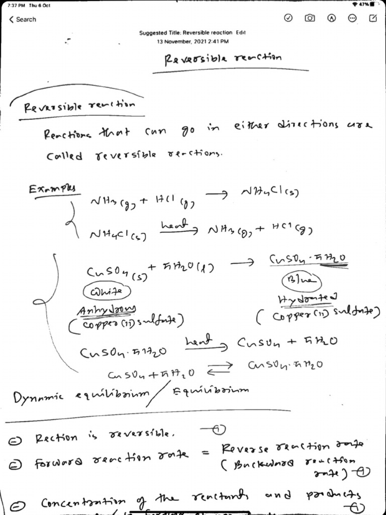 Reversible Reactions | PDF