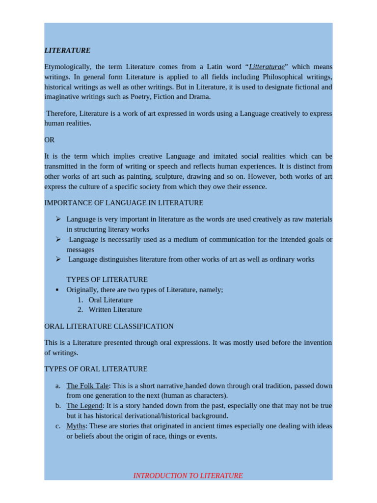 Intro To Literature | PDF | Poetry | Rhyme