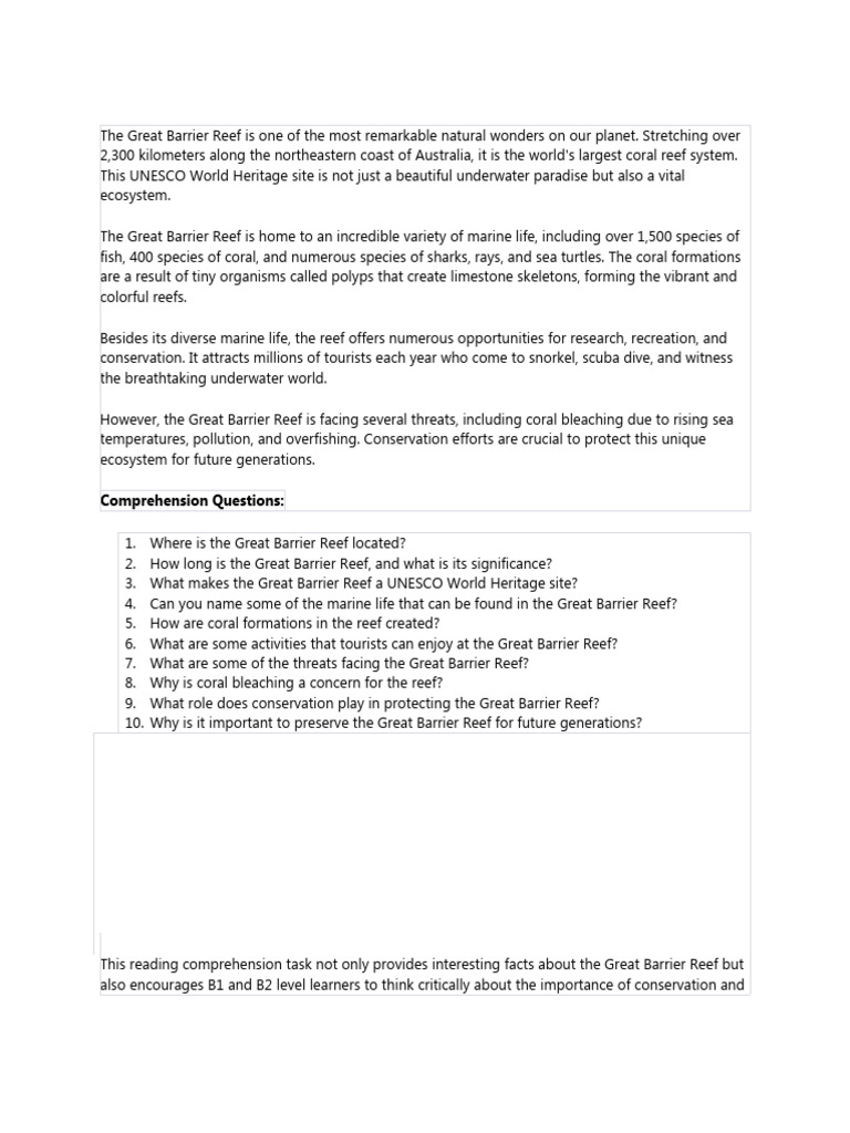 The Marvels of The Great Barreer Reef | PDF | Coral Reef | Conservation ...