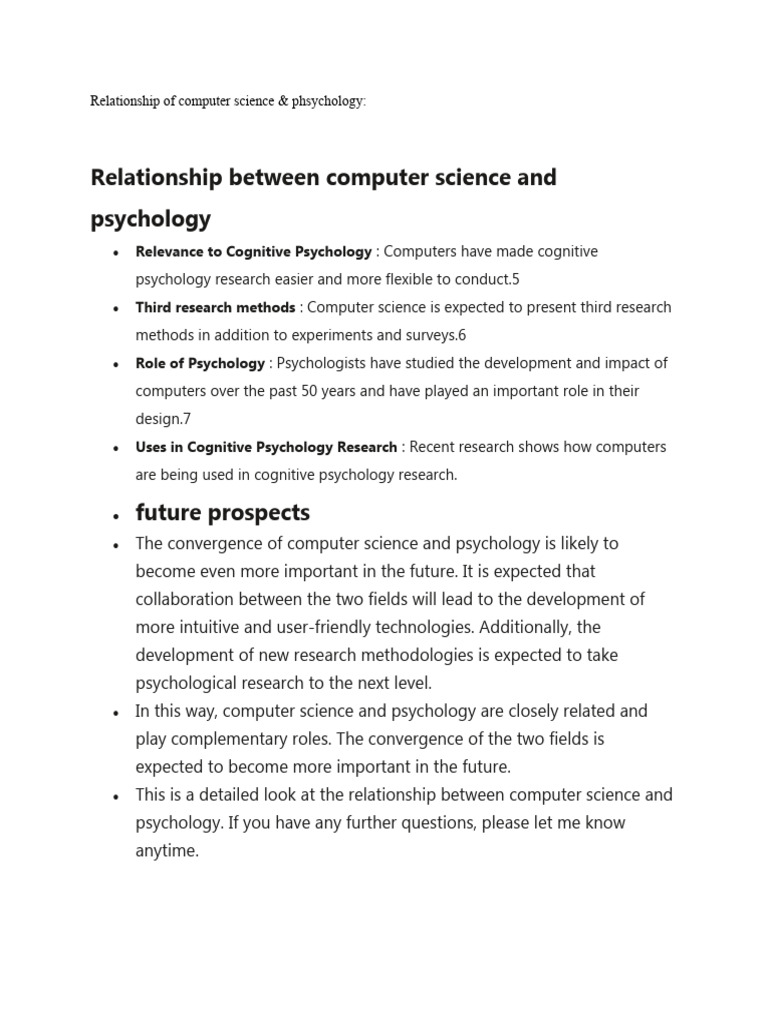 Relationship of Computer Science1 | PDF | Psychology | Science Relationship of Computer Science1 | PDF | Psychology | Science