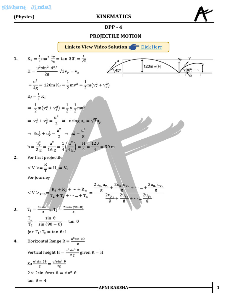 DPP 04 Video Solution Kinematics Projectile Mot NJ 247 | PDF ...