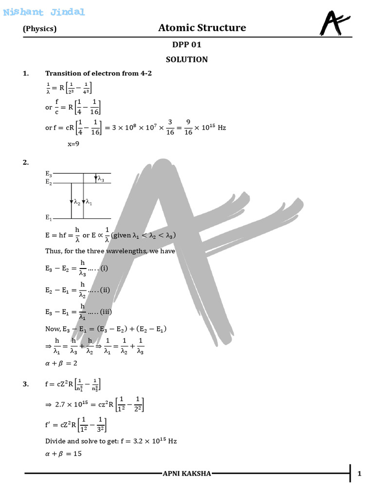 DPP - 01 (Solution) - Modern Physics NJ - 247 | PDF | Molecular Physics | Chemical Physics
