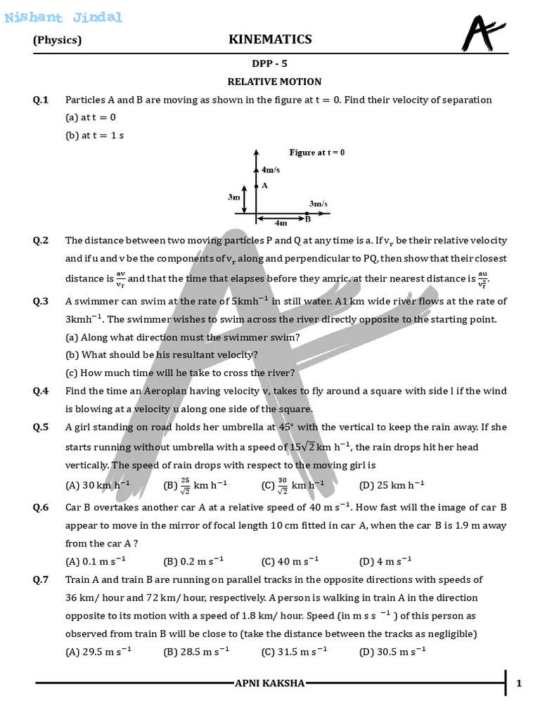 DPP - 05 - Kinematics - Relative Motion NJ - 247 | PDF | Speed | Velocity