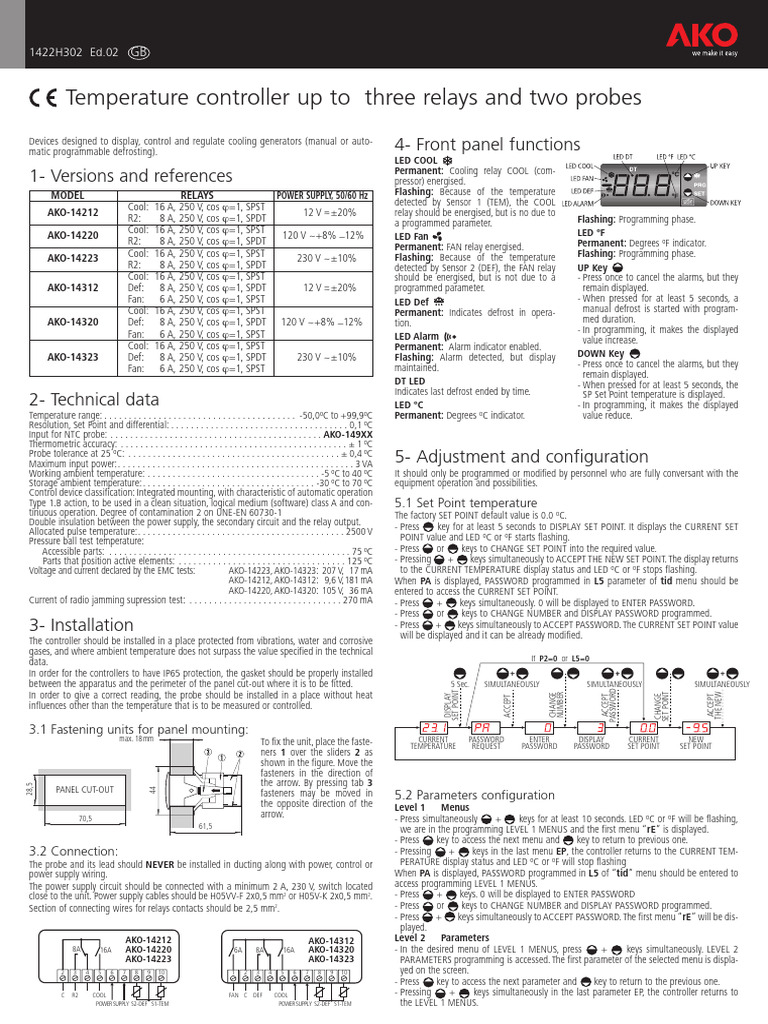 Temperature Controller Up To Three Relays and Two Probes: 1-Versions and References 4 - Front ...