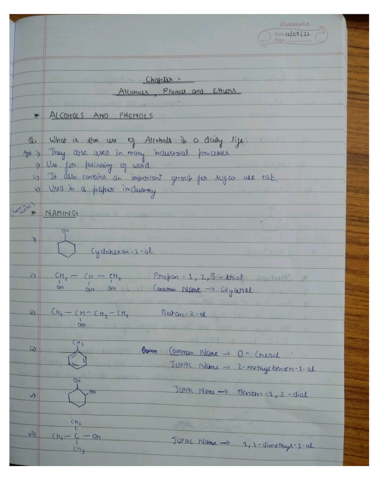 Alcohol Notes Chemistry | PDF
