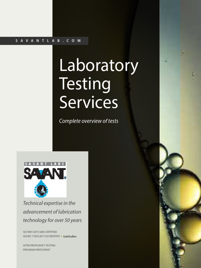Savant Labs: Lubricant Testing Services | PDF | Motor Oil | Petroleum