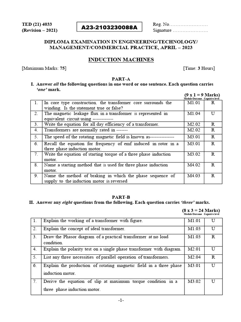Induction Machines Exam Paper 2023 | PDF | Electric Motor | Transformer