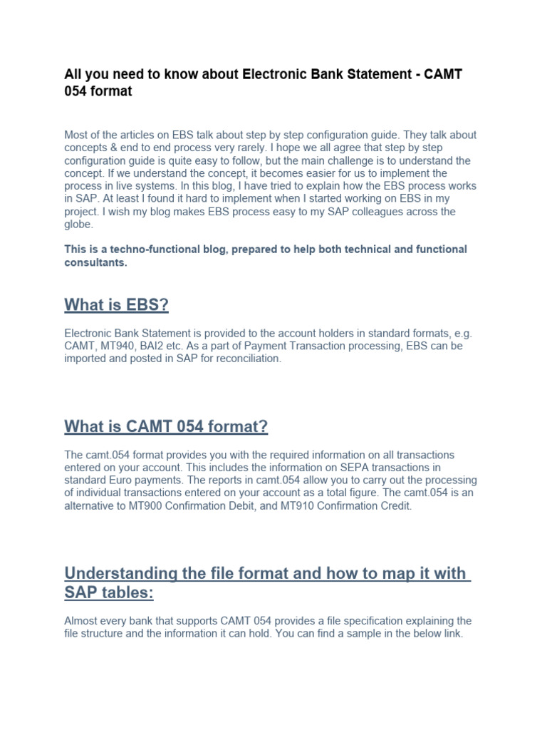 Electronic Bank Statement - CAMT 054 Format | PDF | Banks | Accounts Payable