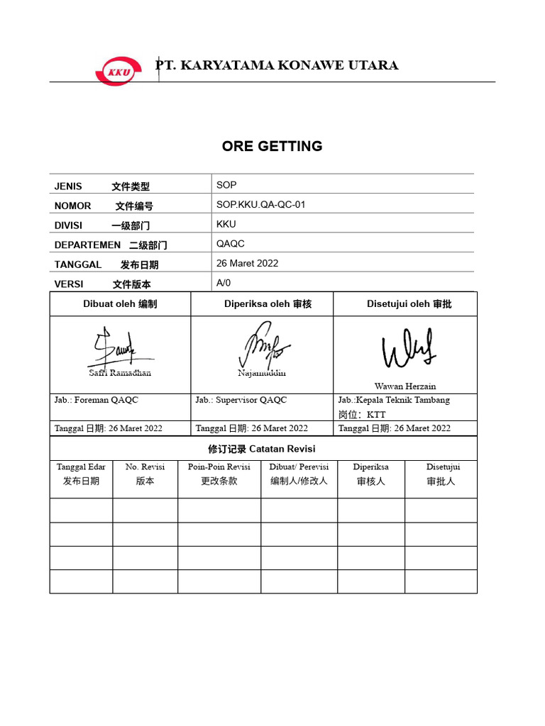 Sop - Kku.qa-Qc-01 - Ore Getting | PDF