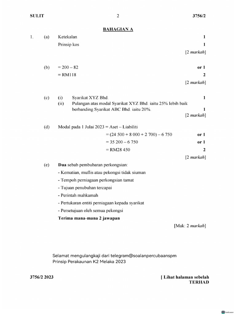 Skema Prinsip Perakaunan K2 Melaka 2023 | PDF