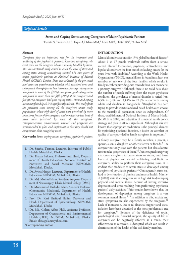 Stress and Coping Status Among Caregiver | PDF | Mental Disorder ...
