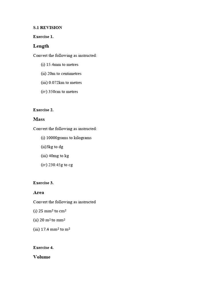 S.1 Physics Revision Work 2020 | PDF | Density | Volume