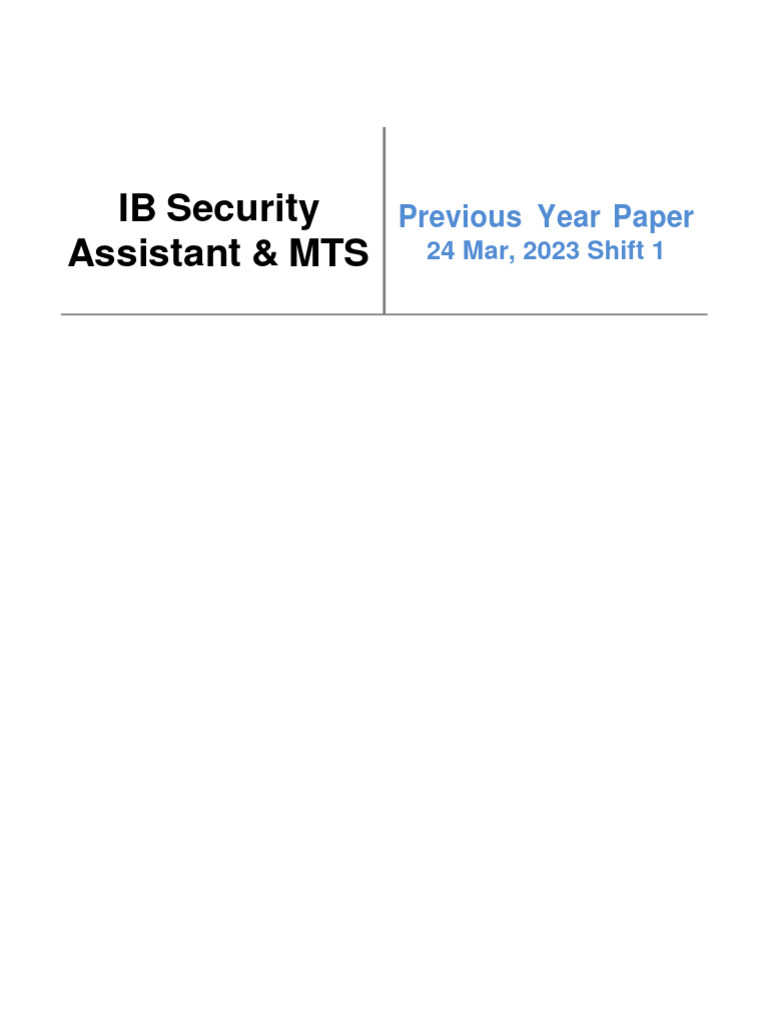 IB Security Assistant MTS PYQ 24 March 2023 Shift 1 | PDF | Question