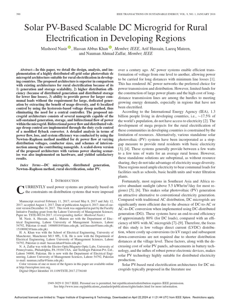 Solar PV-Based Scalable DC Microgrid For Rural Electrification in Developing Regions | Download ...