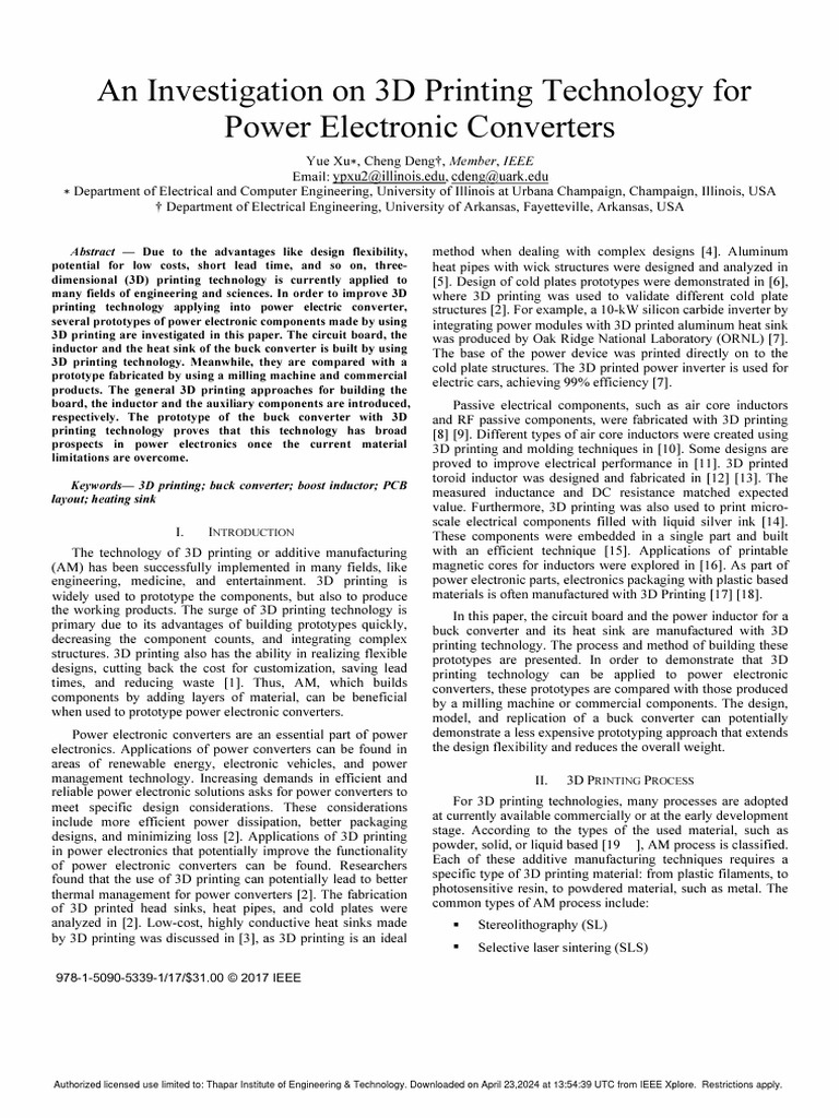 An Investigation On 3D Printing Technology For Power Electronic ...