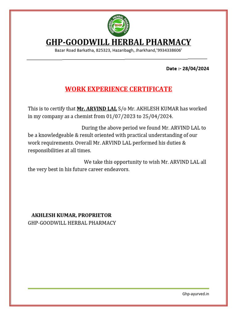 Job Experience Letter | PDF