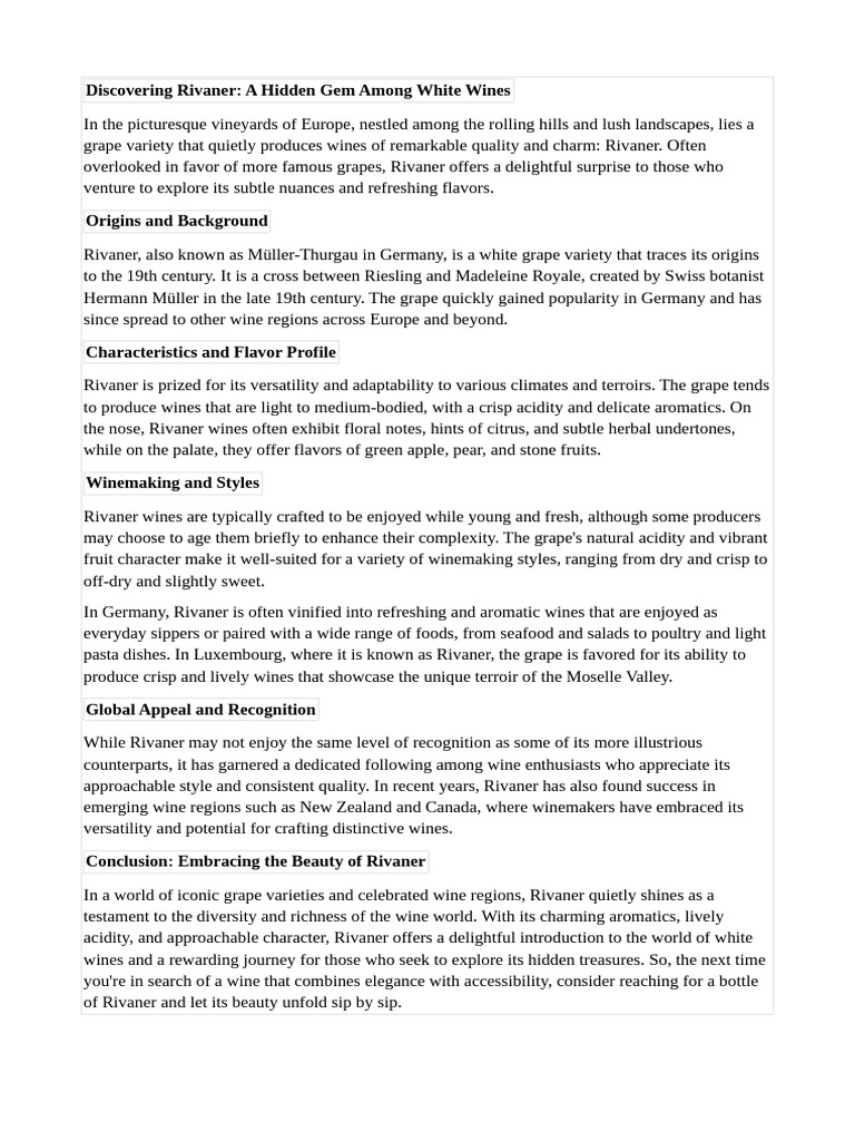 La Uva Rivaner y Sus Vinos | PDF | Wine | Alcoholic Drinks