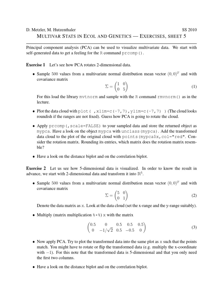 Exercise Sheet 5 | PDF | Principal Component Analysis | Multivariate Statistics
