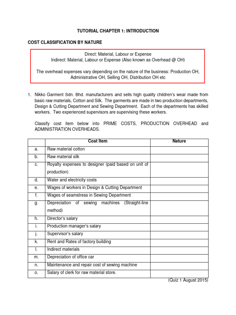 Tutorial MAF151 Chapter 1 Introduction | PDF | Cost | Sewing
