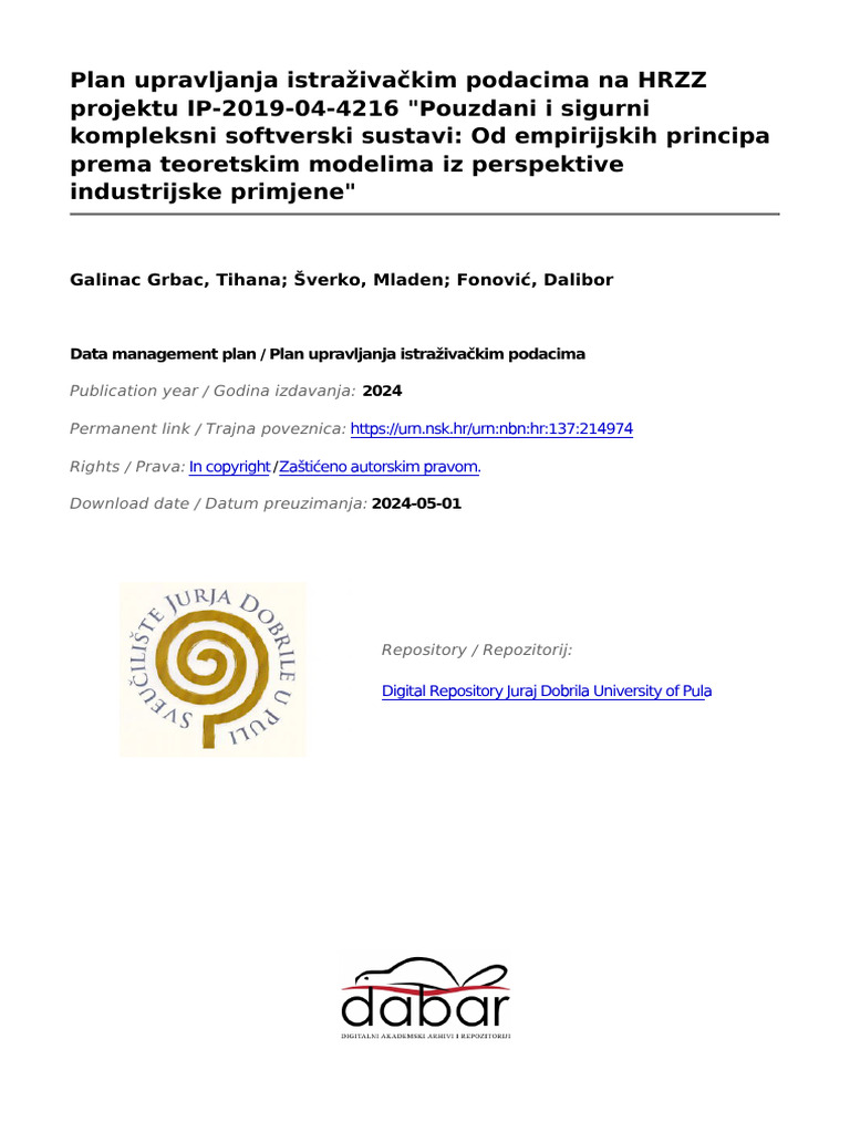 Galinac Grbac-Plan - Upravljanja - Istraživačkim - Podacima - Na-2024 ...