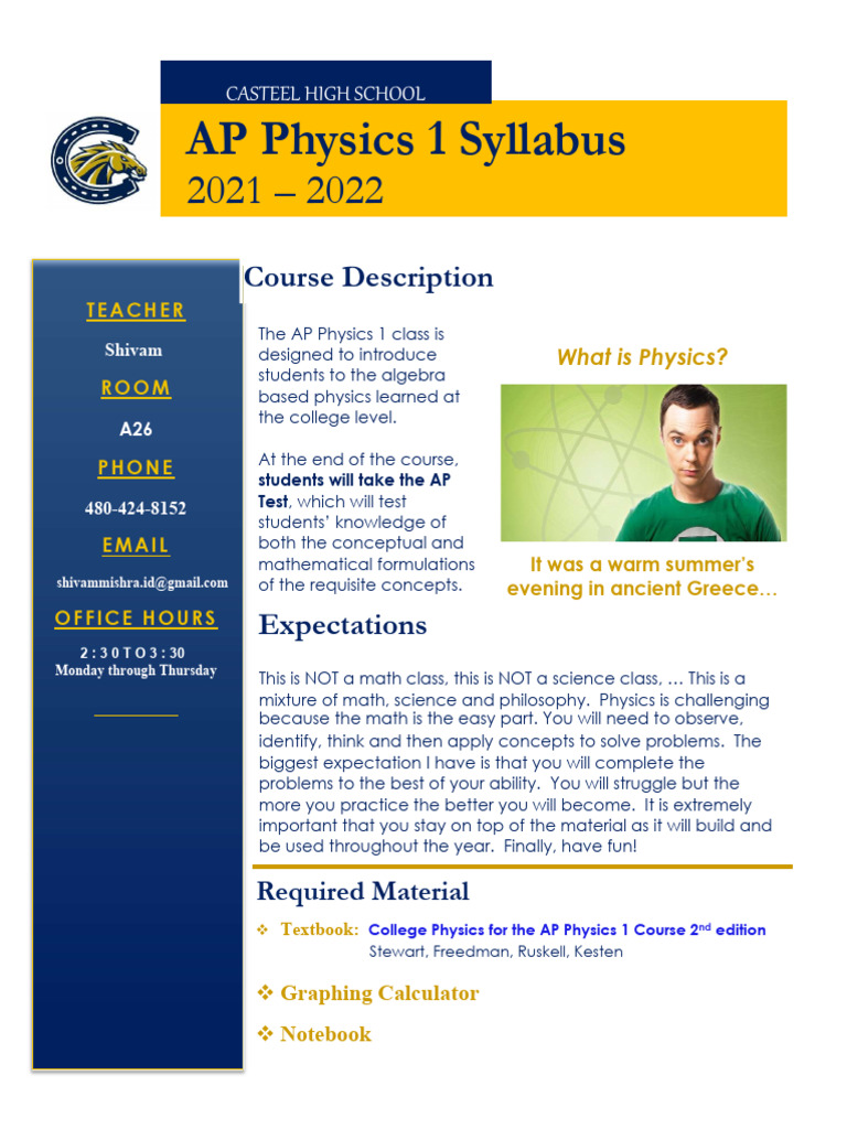 AP PHYSICS 1 Syllabus | PDF | Rotation Around A Fixed Axis | Velocity