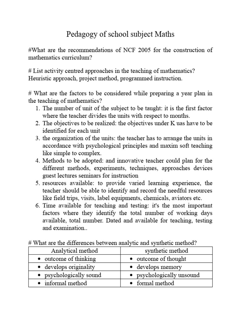 NCF 2005 Recommendations for Math Pedagogy | PDF | Learning | Lesson Plan