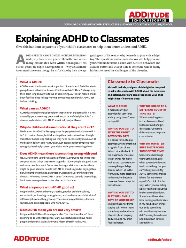 ADHD Explanation To Peers | PDF | Attention Deficit Hyperactivity ...