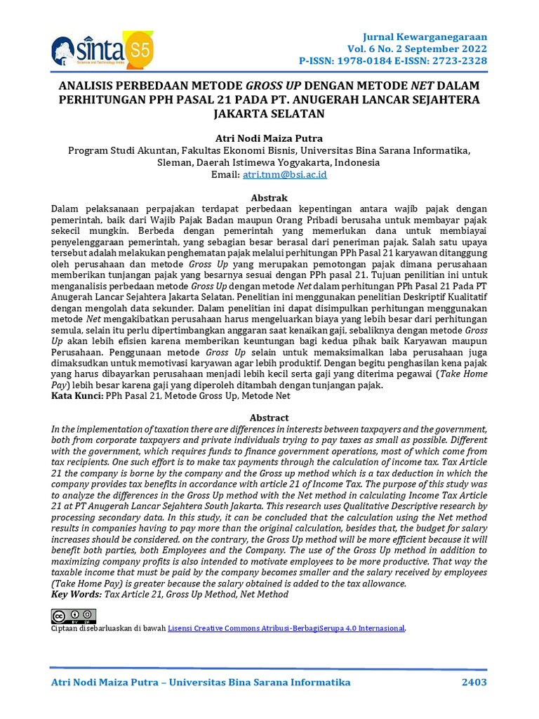 Perbandingan Metode Gross Up dan Net PPh 21 | PDF