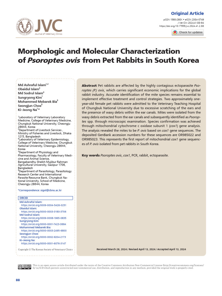 Morphologic and Molecular Characterization of Psoroptes Ovis From Pet ...