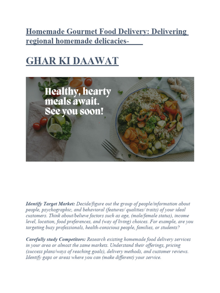 Homemade Gourmet Food Delivery | PDF | Pricing | Brand