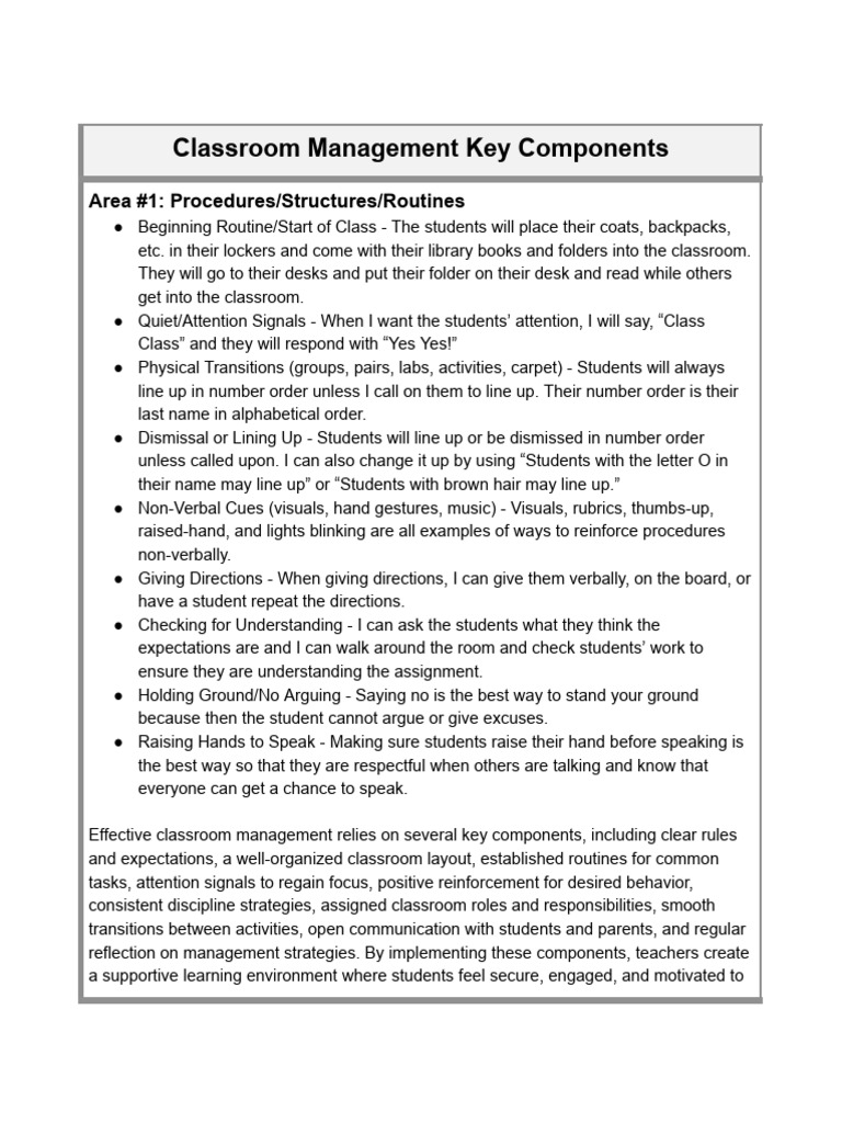 Sydney Jessen - Classroom Management Key Components | PDF | Classroom ...