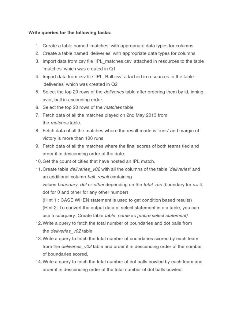Write Queries For The Following Tasks | PDF | Data | Information Retrieval
