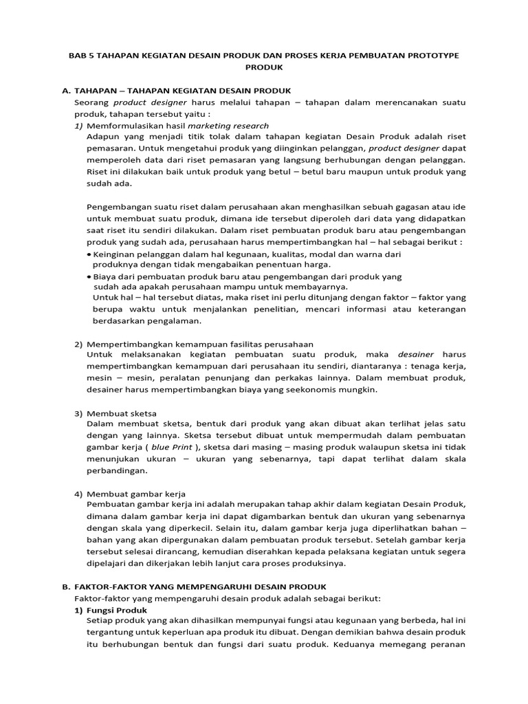 Bab 5 KLS 11 Tahapan Kegiatan Desain Produk Dan Proses Kerja Pembuatan Prototype Produk | PDF