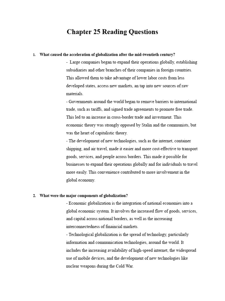 APWH Chapter 25 Reading Questions | PDF | Globalization | Economies