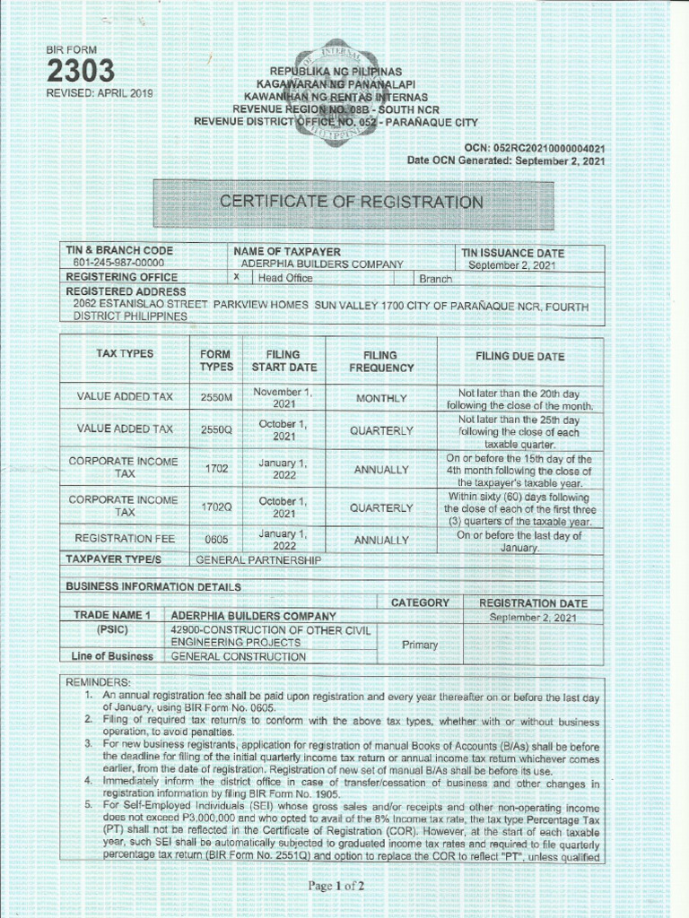 Aderphia Builders Bir 2303 | PDF