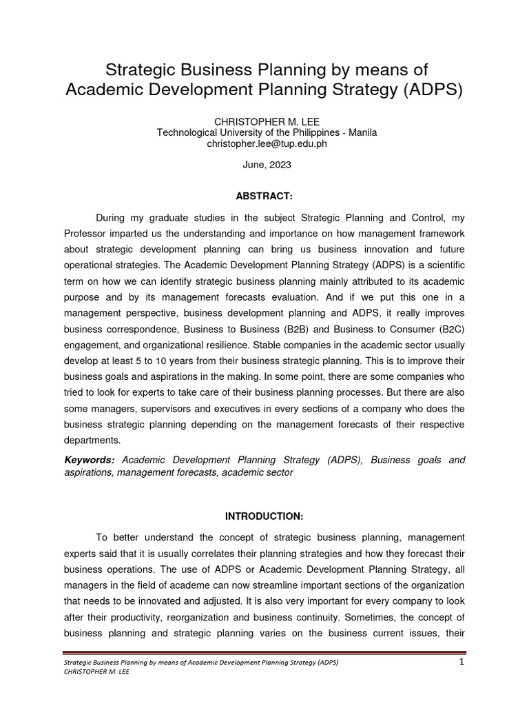 Strategic Business Planning by Means of Academic Development Planning ...