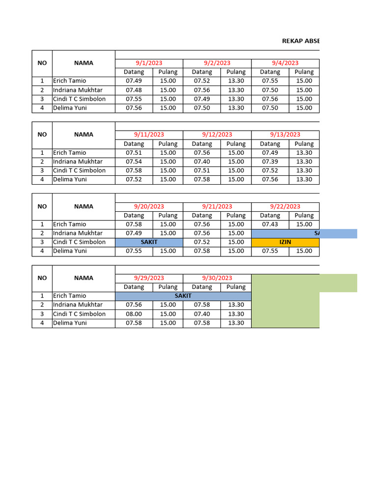 Contoh Rekap Absensi | PDF