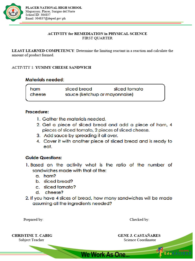 1st Quarter-ACTIVITY For REMEDIATION in PHYSICAL SCIENCE | PDF ...