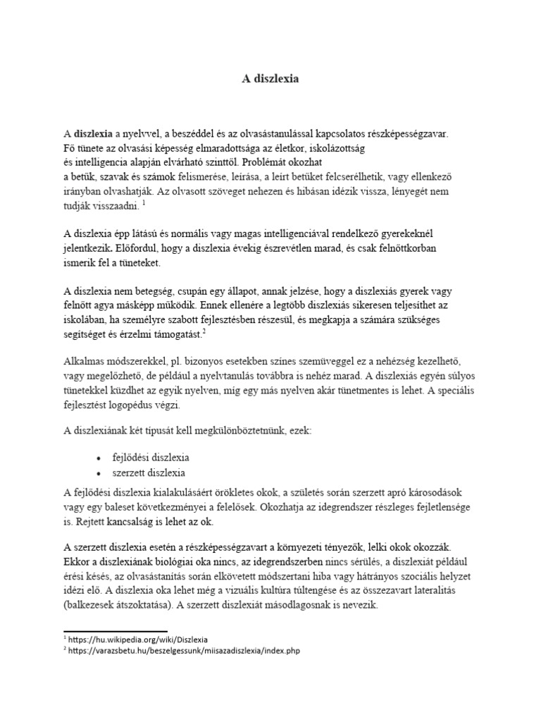 Diszlexia G.Aniko | PDF