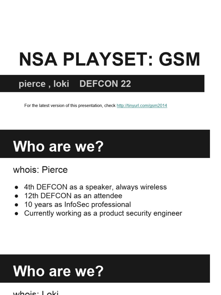 DEFCON 22 Pierce Loki NSA PLAYSET GSM | PDF