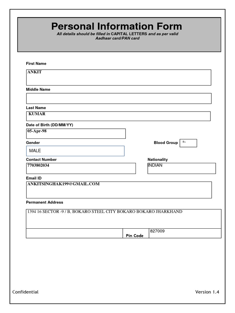 ANKIT KUMAR-Personal Information Form - Encrypted | PDF | Business