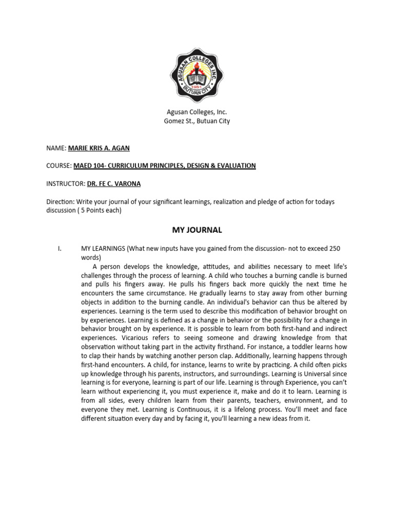 Assignment 3 MAED 104 | PDF | Learning | Experience