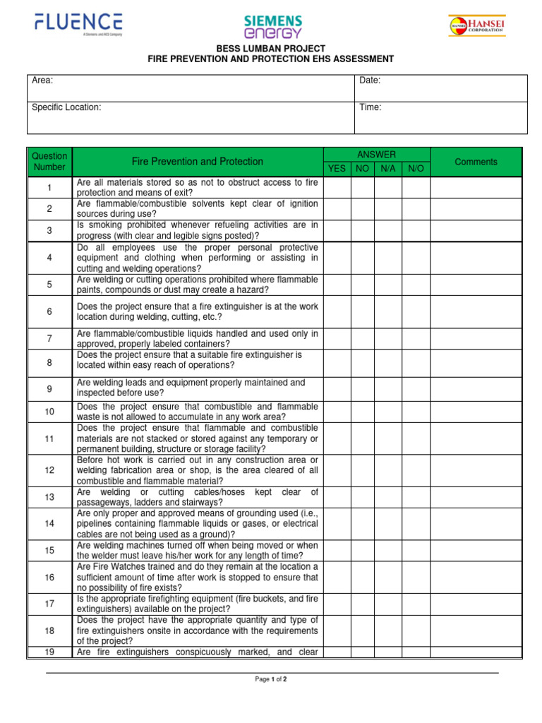 Fire Prevention Assessment | PDF | Fires | Hazards