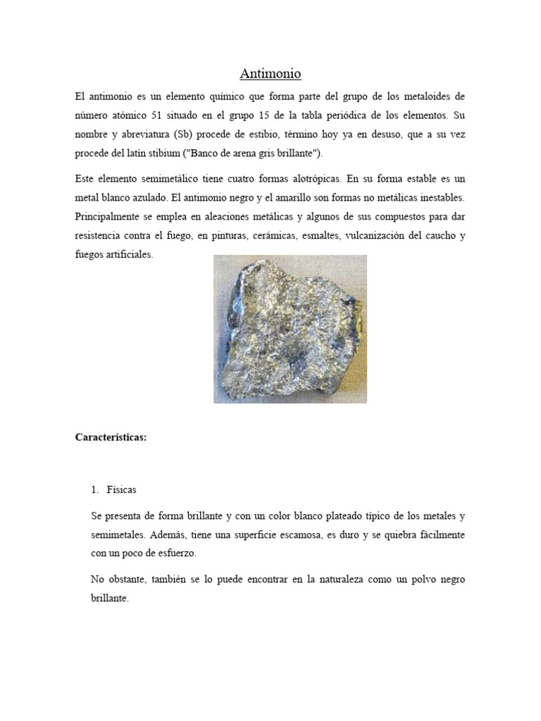 Antimonio | PDF | Átomos | Materiales