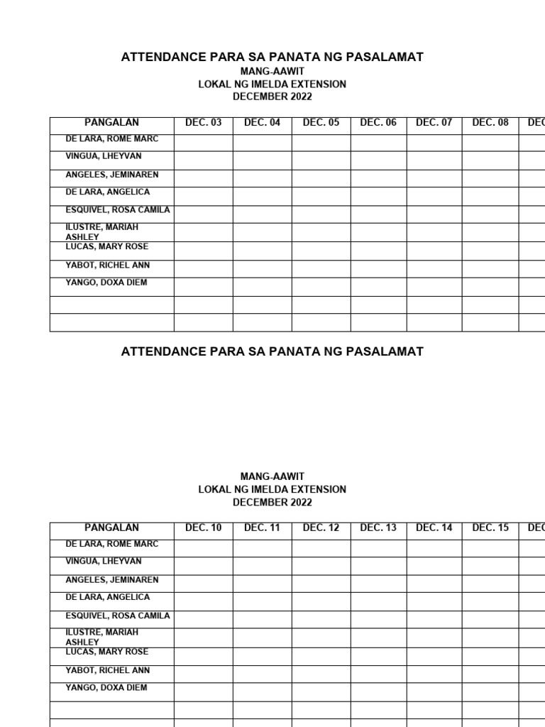 Attendance Record for December 2022 | PDF