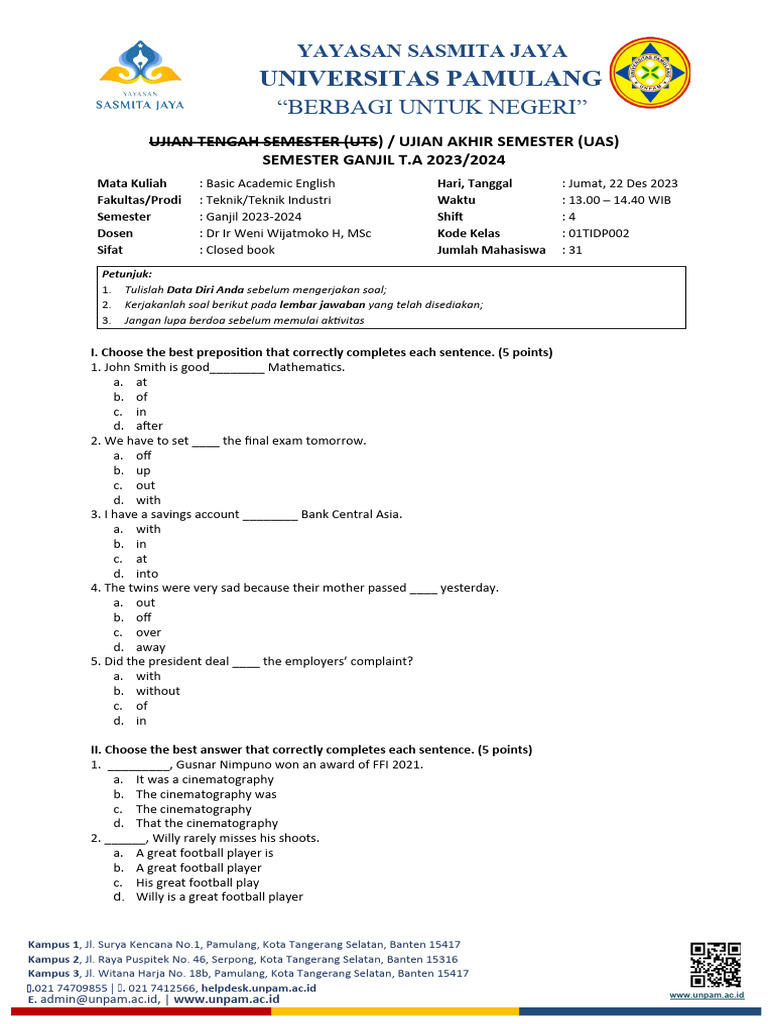 UAS Basic Academic English Kelas 01TIDP002 | PDF | Otter | Fur