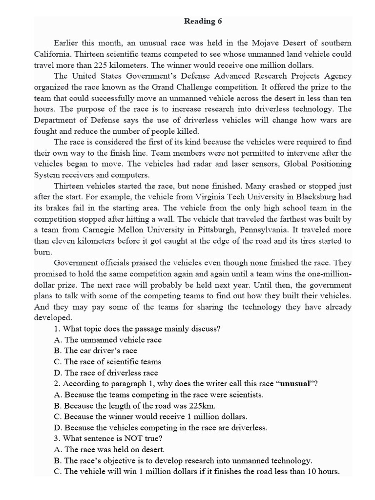 Reading 6 | PDF | Vehicles | Transport